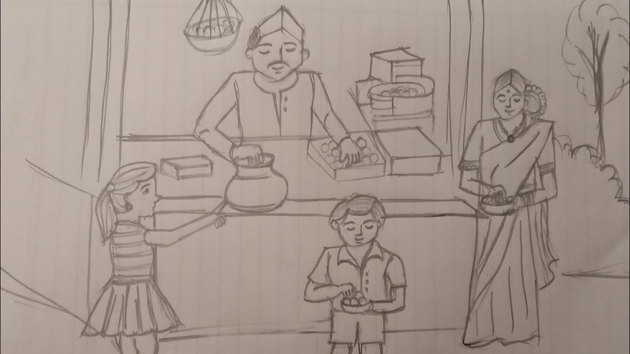 Pani puri stall pencil drawing - YouTube