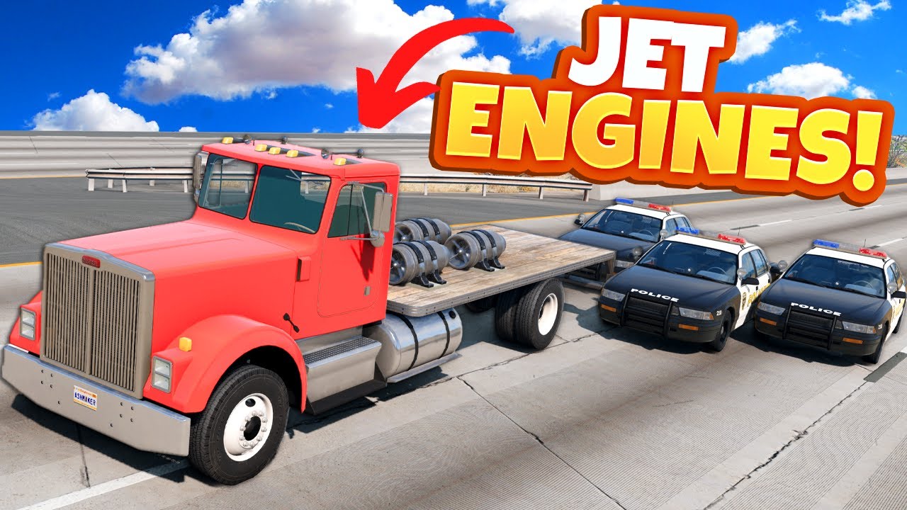 Jet Engine Semi Truck DESTROYS Police Cars During a Chase in BeamNG ...