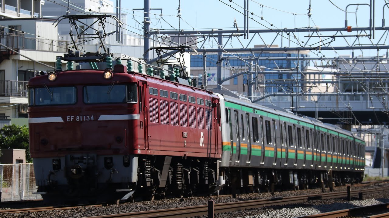 【配給輸送】 EF81-134+E231系 5両 辻堂～茅ヶ崎通過 - YouTube