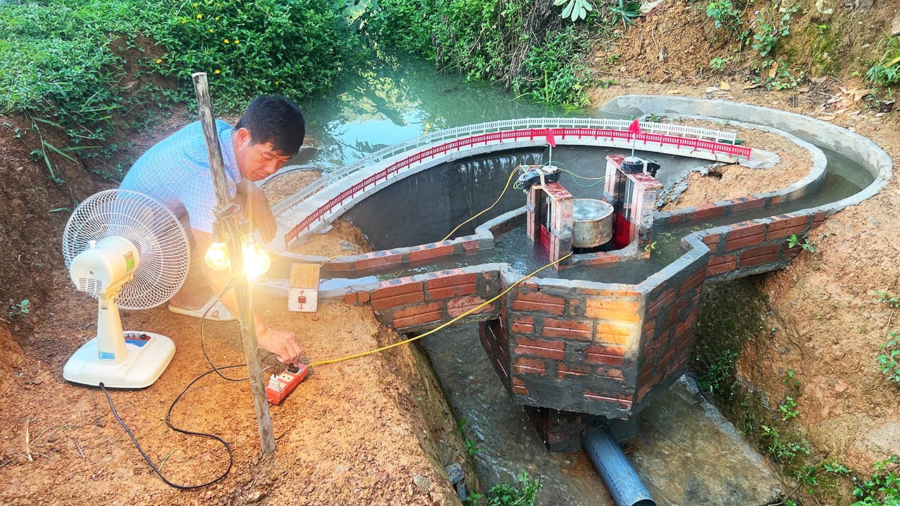 Building a 220V mini curved hydroelectric dam with unique turbines ...