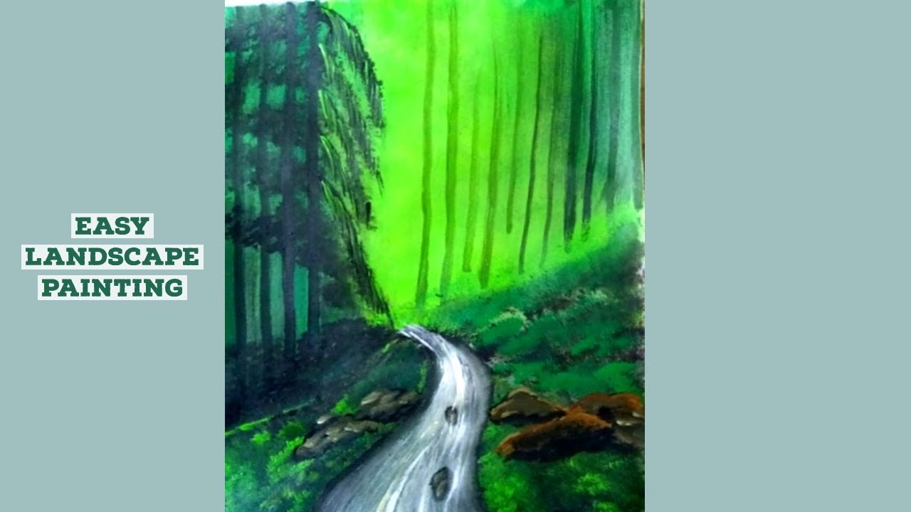 EASY LANDSCAPE PAINTING ACRYLIC TUTORIAL (VERY EASY) FOR BEGINNERS STEP ...