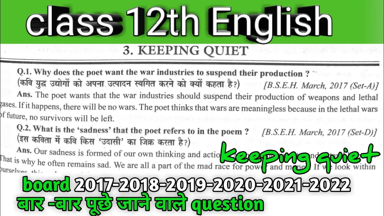 Class 12 English Keeping Quiet Full Explanation Ques Ans YouTube class-12-english-keeping-quiet-full-explanation-ques-ans-youtube