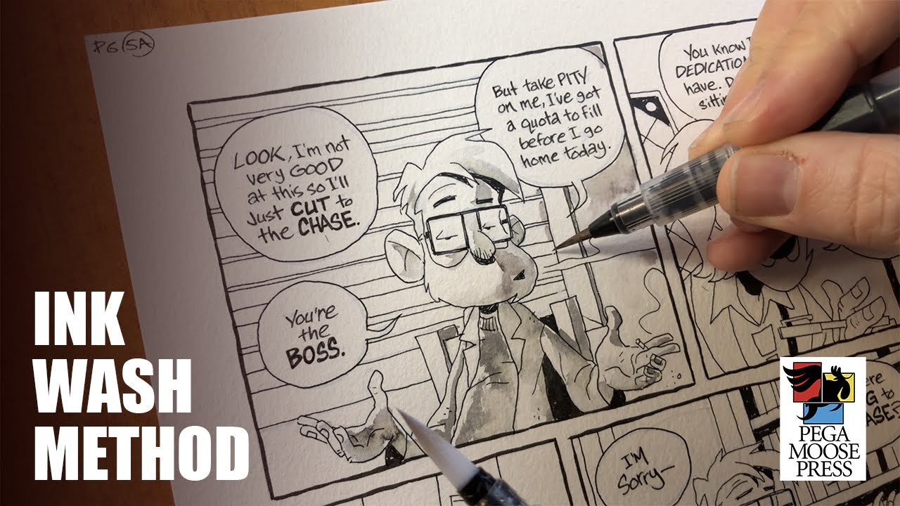 Ink wash technique on "The Allusion of Life" graphic novel. - YouTube