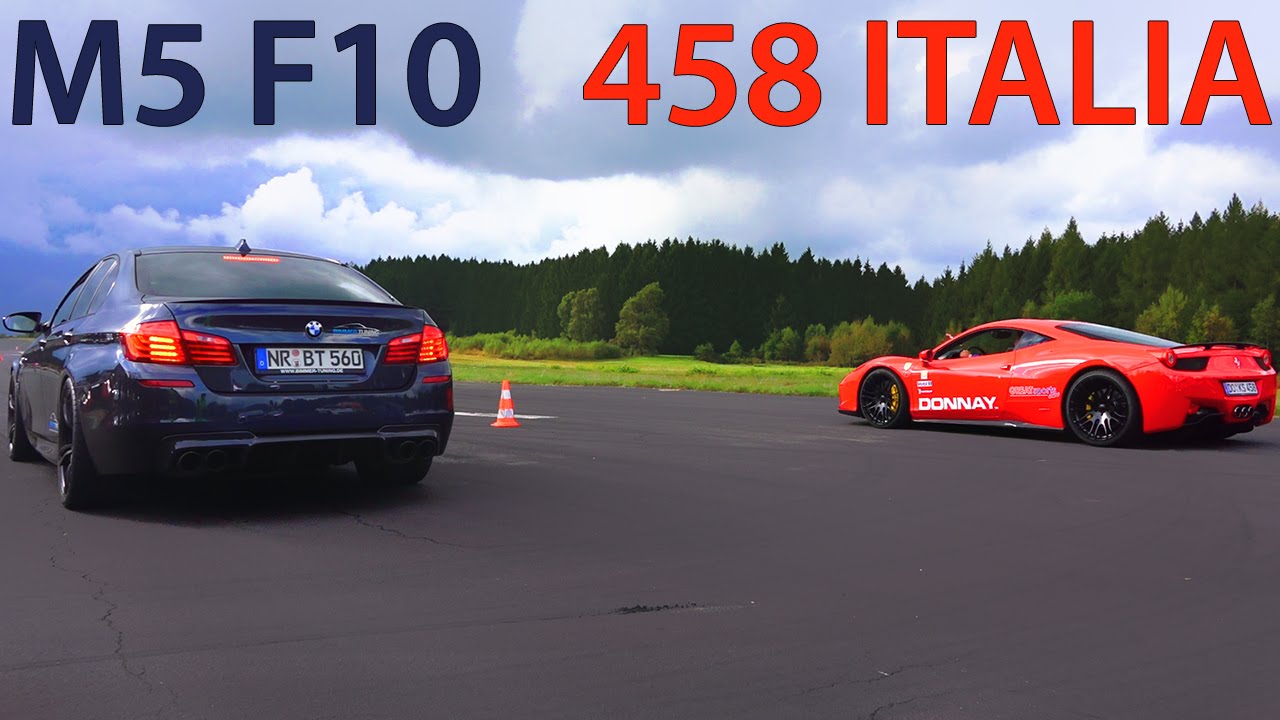 BMW M5 vs FERRARI 458 Italia DRAG RACE Acceleration Sound Rennen ...