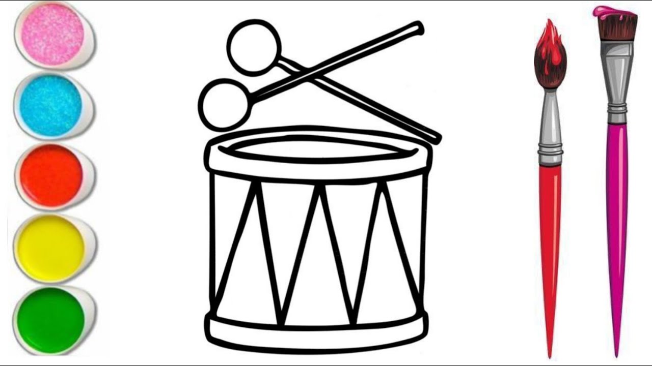 How to draw and colour a drum with drum sticks for kids | a drum ...