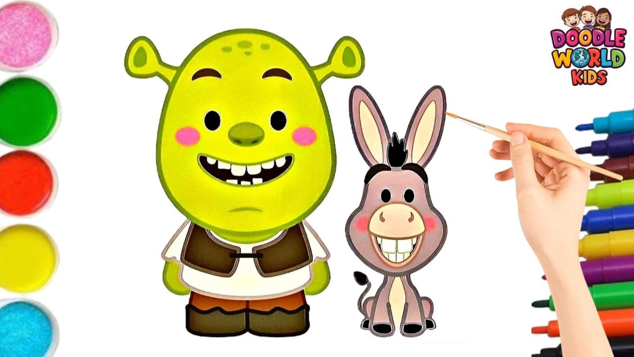 How to Draw Shrek & Donkey | Easy Cartoon Drawing, Painting & Coloring ...