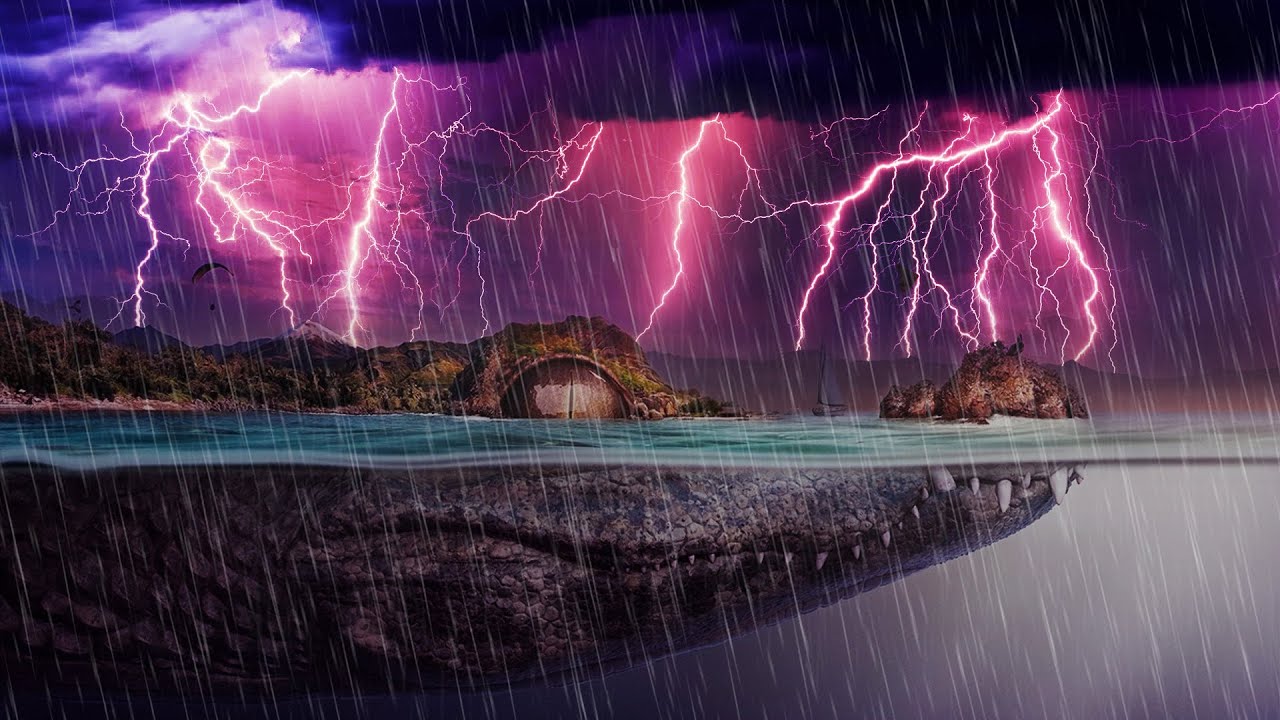 Heavy Rain & Thunderstorm At Giant Crocodile Island - Overcome Fear And ...