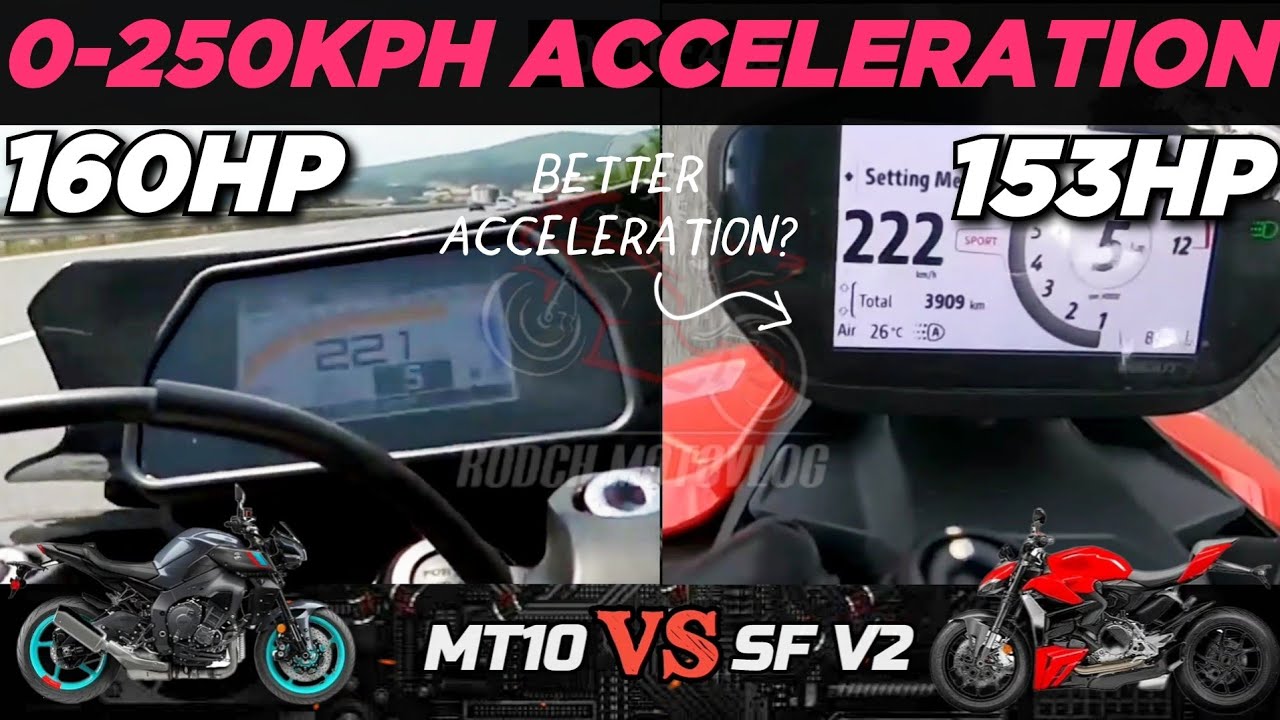 Yamaha MT10 🆚️ Ducati Streetfigther V2 | 0-250kph Acceleration | Top ...