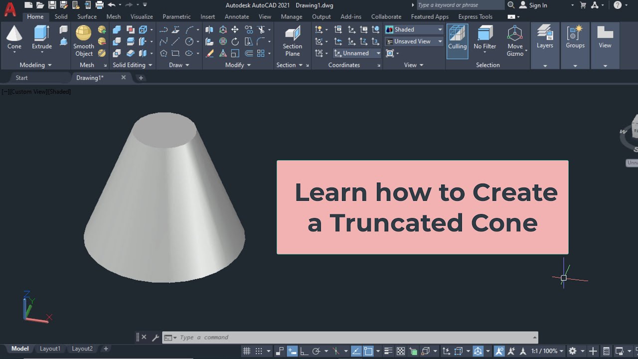 Learn how to Create a Truncated Cone in AutoCAD - YouTube