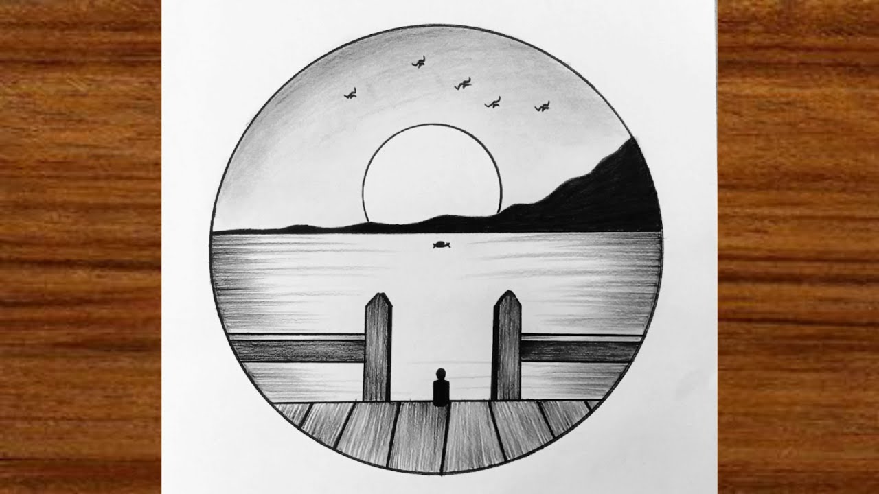 Easy circle scenery drawing | Easy drawing ideas for beginners | pencil ...