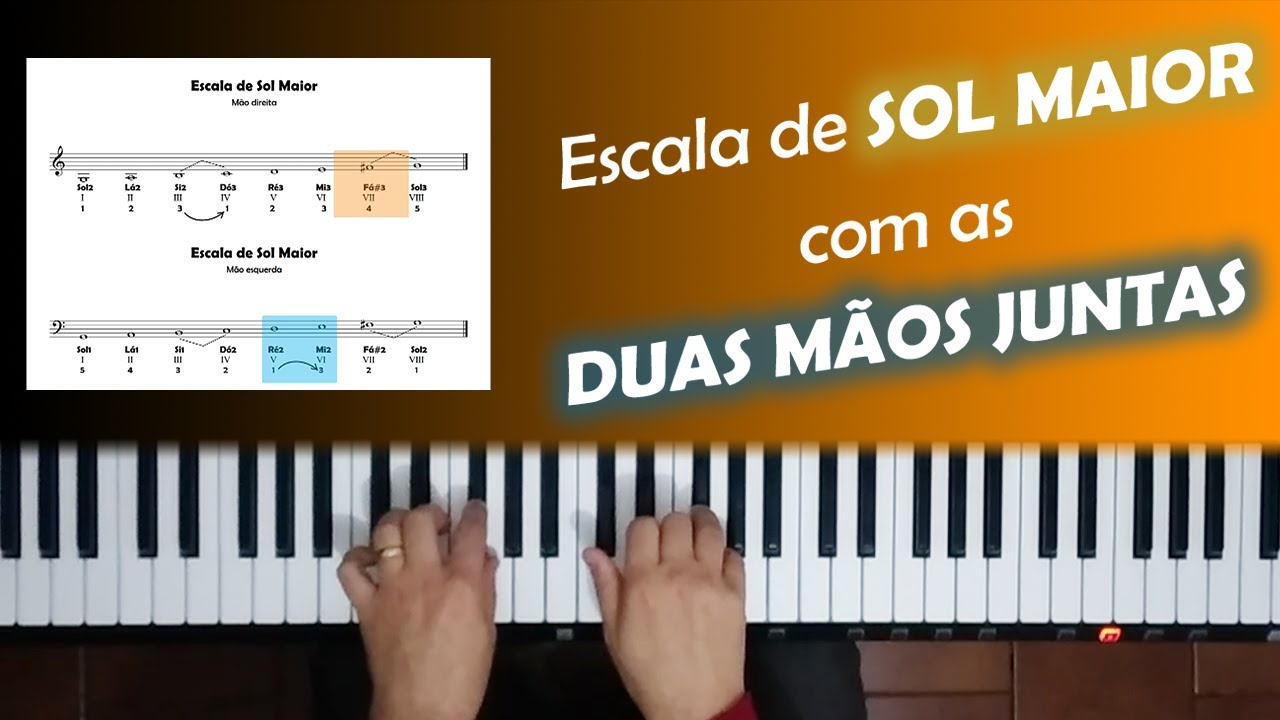 ESCALA DE SOL MAIOR com AS DUAS MÃOS JUNTAS no TECLADO/PIANO - Aula ...