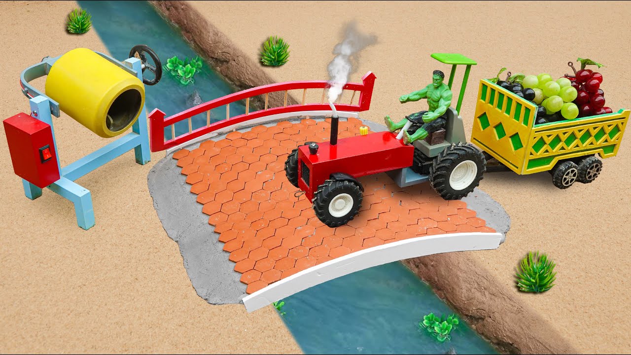 How to Build a Mini Concrete Bridge Using a DIY Tractor | paved bridge ...