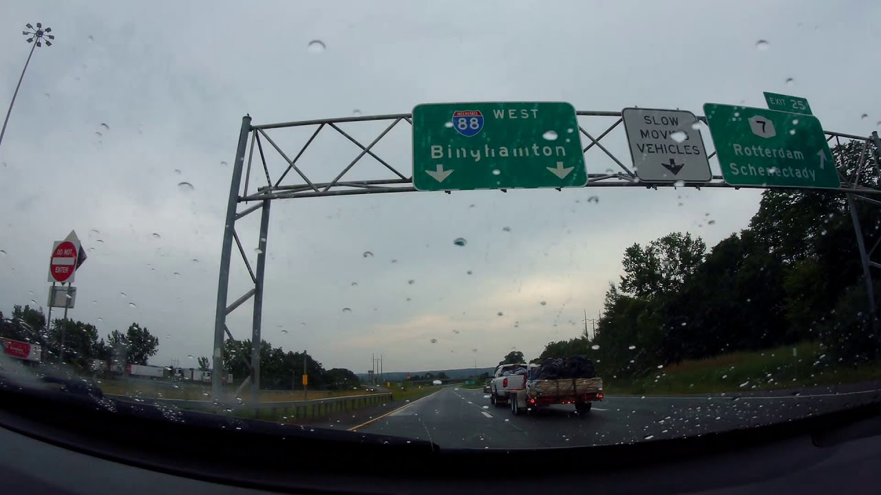 NY Interstate 90 west exit 25A I-88 toll plaza high mast streetlights ...