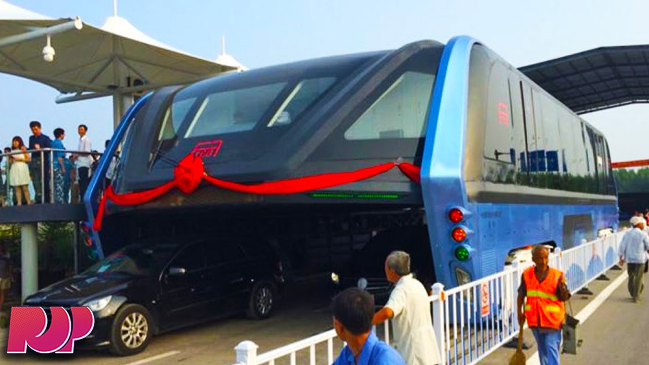 Elevated Bus Allows Cars To Drive Under It - YouTube