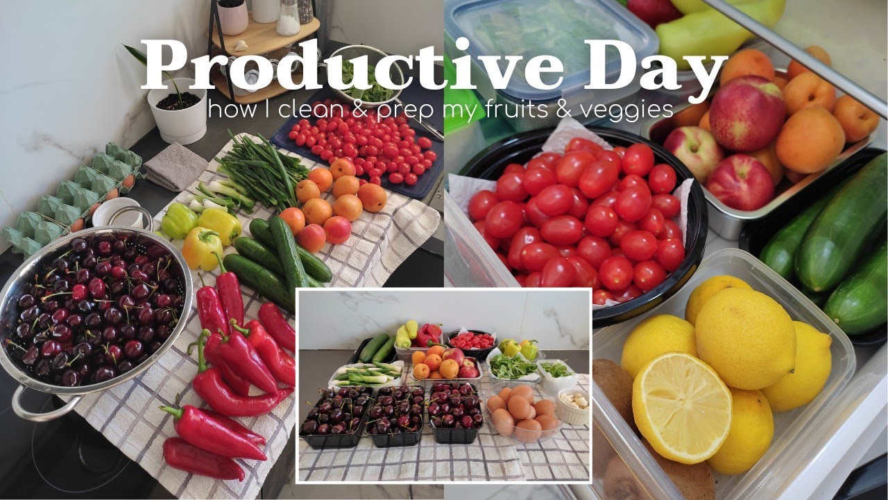 PRODUCTIVE DAY🍒 FARMERS MARKET haul, clean & prep | η ρουτίνα για τα ...