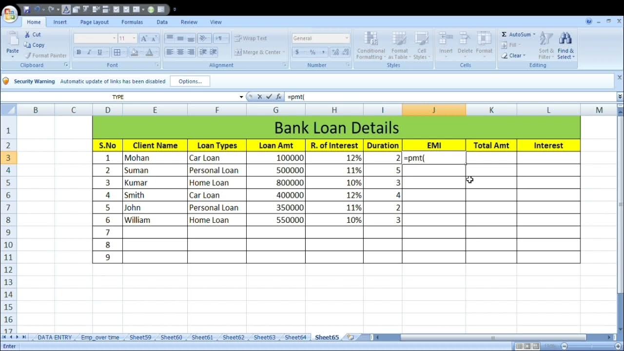 How to Create Professional Bank Loan details in Microsoft Excel ...