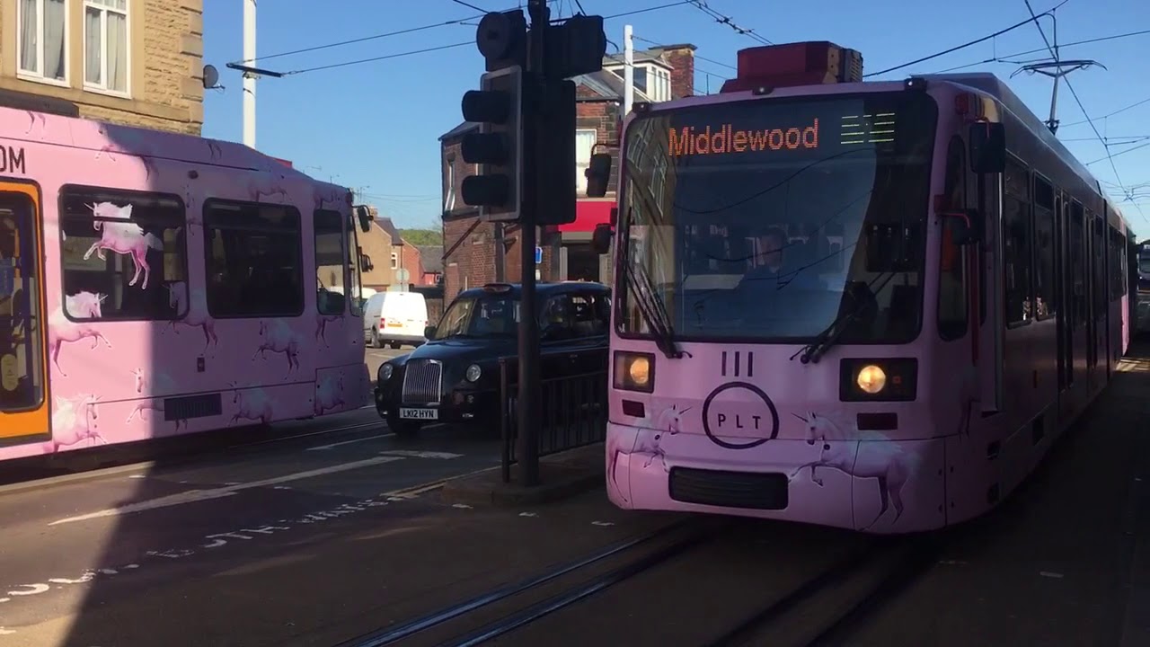 2 Stagecoach Sheffield SuperTram 111+118 In Pink Liver With 🦄 Stickers ...