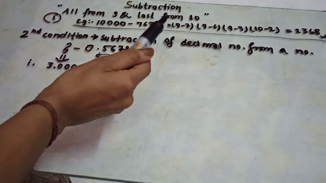 Vedic Mathematics Subtraction of Decimal Number Video2 - YouTube