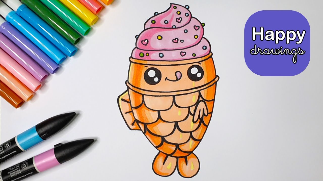 How to Draw and Color Taiyaki Ice Cream | Cute Ah-Boong Dessert - YouTube