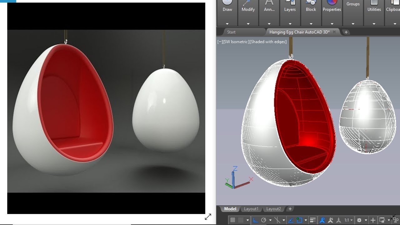 3D Egg Chair in AutoCAD | Modern Furniture CAD Model for Interior ...