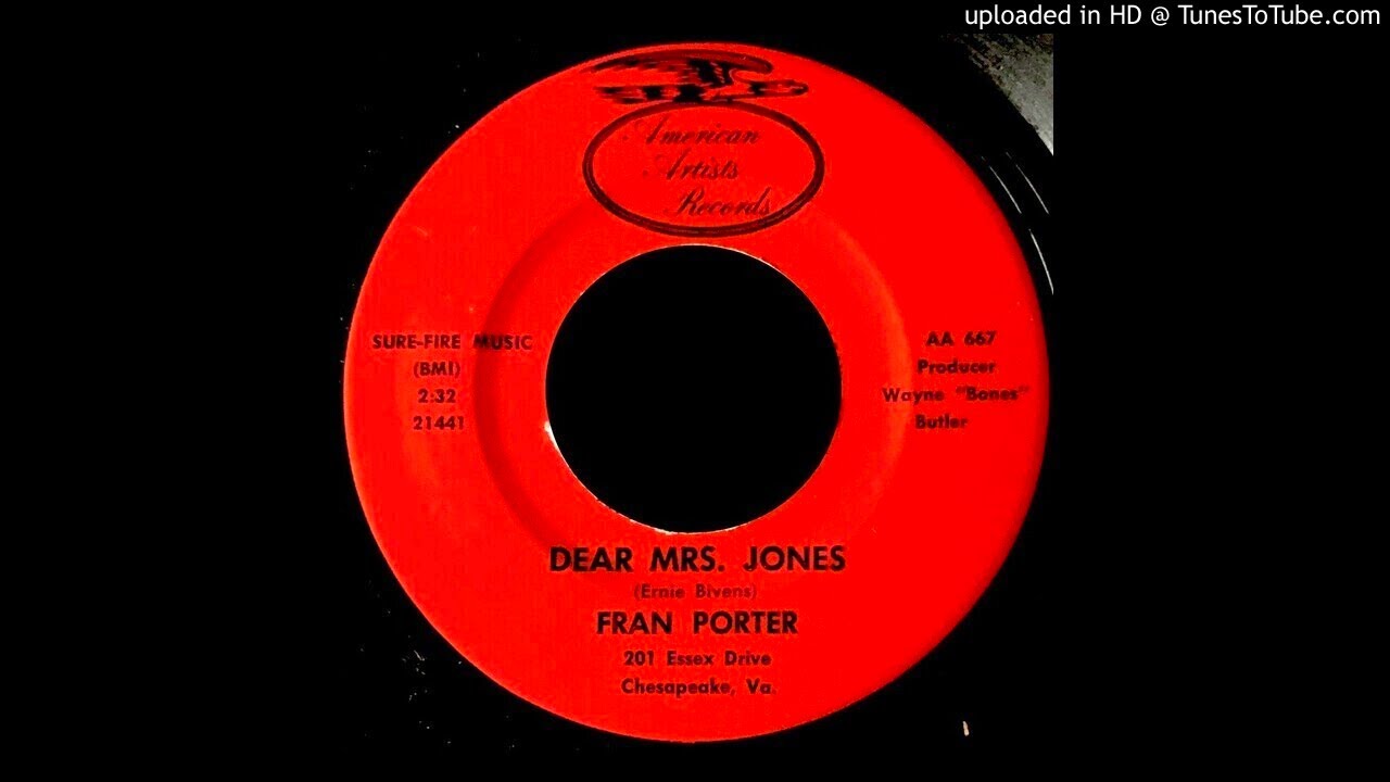 Fran Porter - Dear Mrs. Jones - American Artists (VA) - YouTube