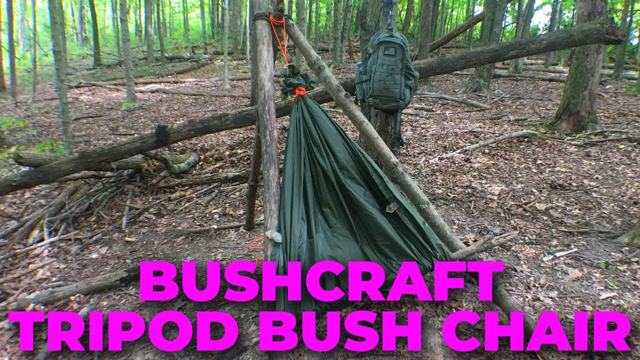 Survival Bushcraft Skills: Make A Tripod Bush Chair With a Tarp! - YouTube