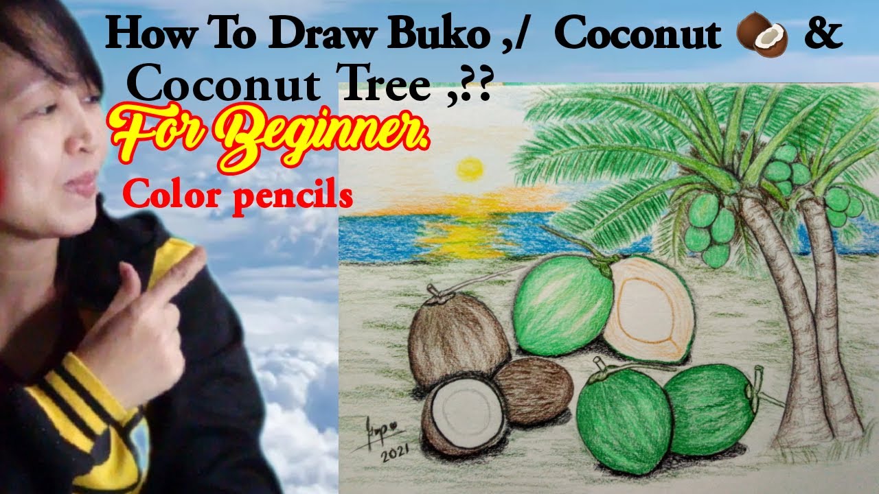 How To Draw Buko, / Coconut, / Coconut Tree For Beginner using Color ...