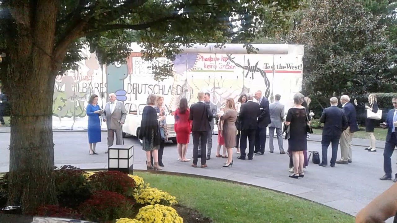 German embassy Washington DC on 3 October 2019. Trabant at Berlin wall ...