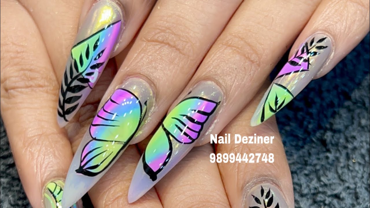 Neon Pigments Nail Art Design with Gel Nail Extensions - YouTube