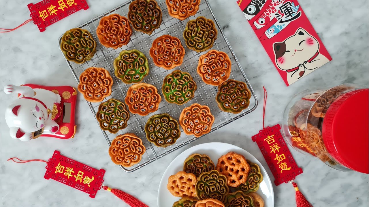 How To Make Pandan Kuih Rose Recipe [Kuih Loyang / Beehive Cookies ...