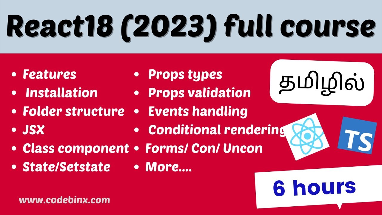 🧑🏼🎓react18 Full Course 2024 💻 React Tutorial In Tamil Codebinx Youtube
