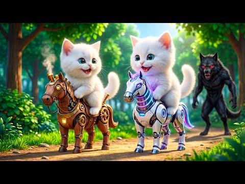 Kitten and Mom Stop Bad Wolf to Rescue Animal | Cat Videos AI Heartwarming Story