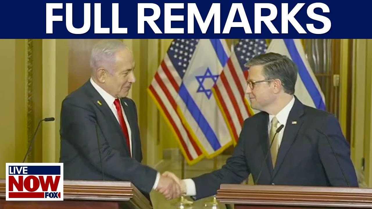 US Speaker Mike Johnson and Israel’s PM Benjamin Netanyahu deliver ...