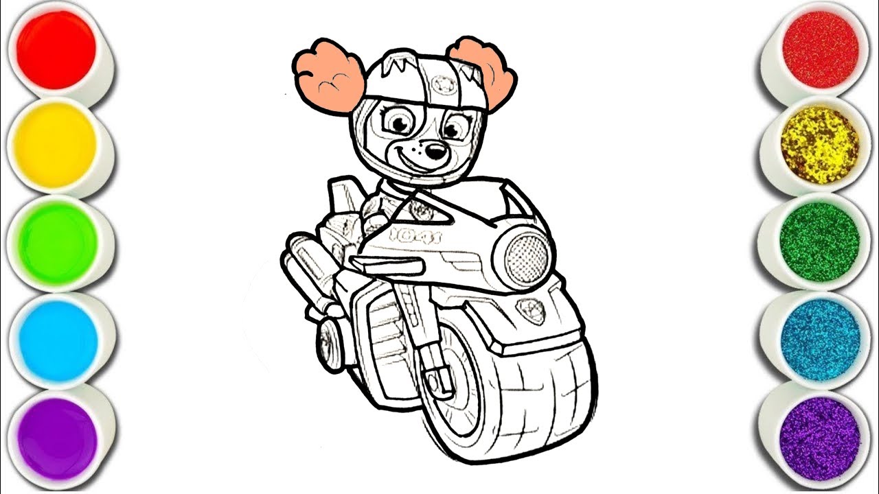 Sky's on a motorbike, Paw Patrol Painting and Coloring for Kids ...
