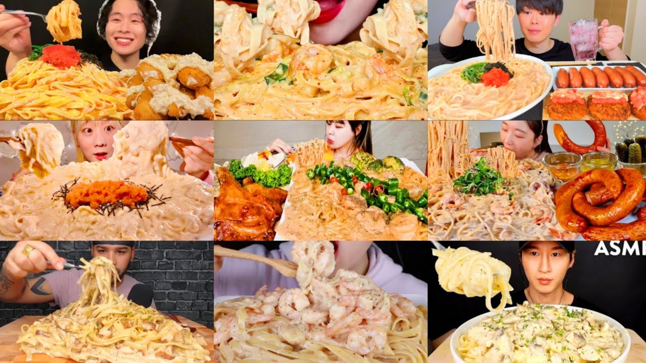 CHEESY AND CREAMY PASTA MUKBANG COMPILATION * BIG BITES SATISFYING ...