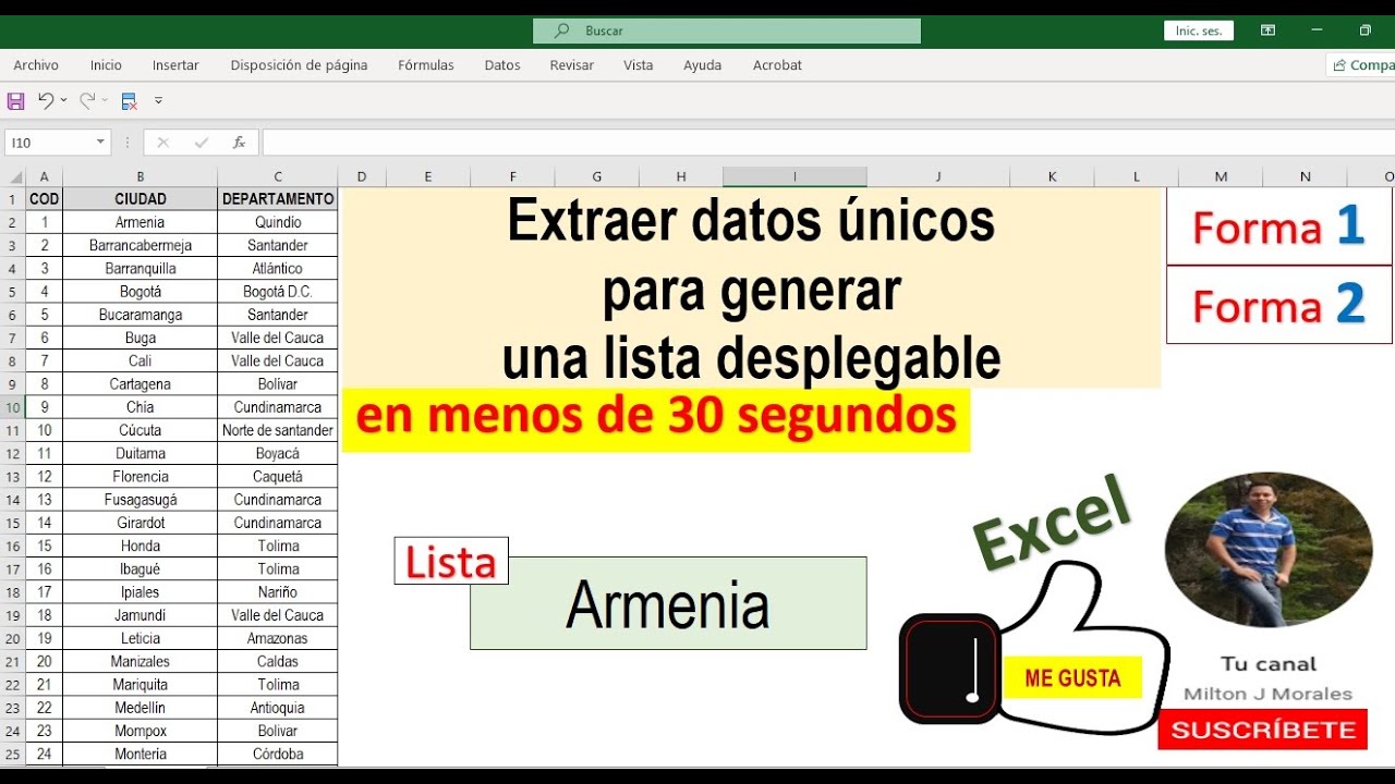 Como extraer datos únicos para generar una lista desplegable, en menos ...