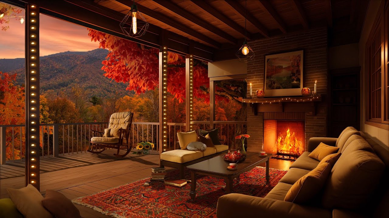Cozy Autumn Ambience | Autumn Porch Ambience in Forest with Crackling ...