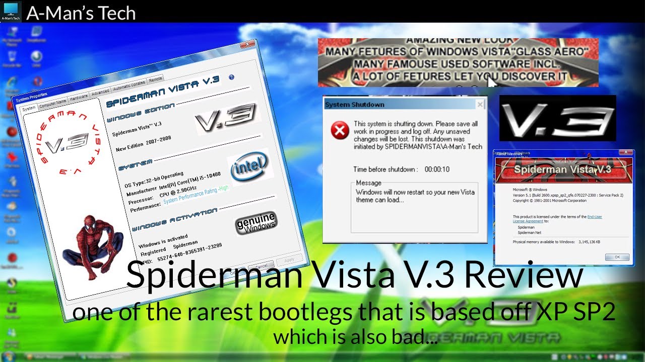 Spiderman Vista V.3 - Windows XP Bootleg Review - YouTube