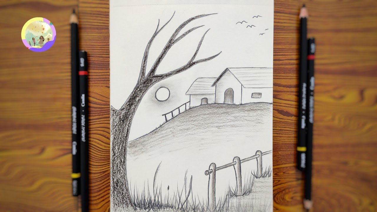 How To Draw Landscape // Landscape Scenery Picture Drawing Art ...