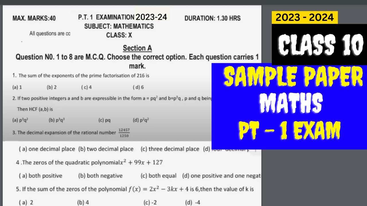 Class 10 - PT-1 Maths Sample Question Paper of PERIODIC TEST|| Cbse ...