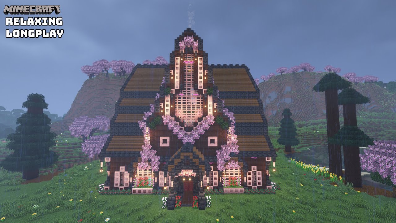 Rainy Dark Oak Mansion - Cozy Cottage House - Minecraft Relaxing ...