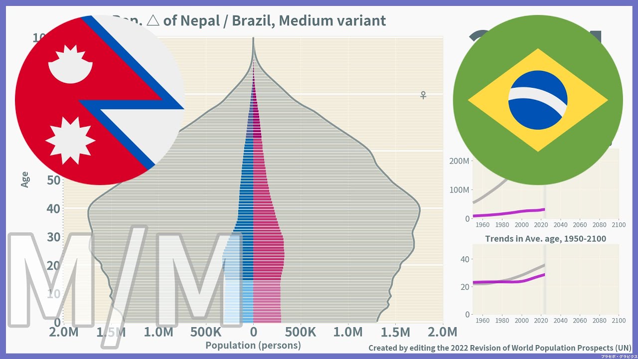 [🇳🇵Nepal vs 🇧🇷Brazil] Comparison of Population Pyramids (1950-2100 ...