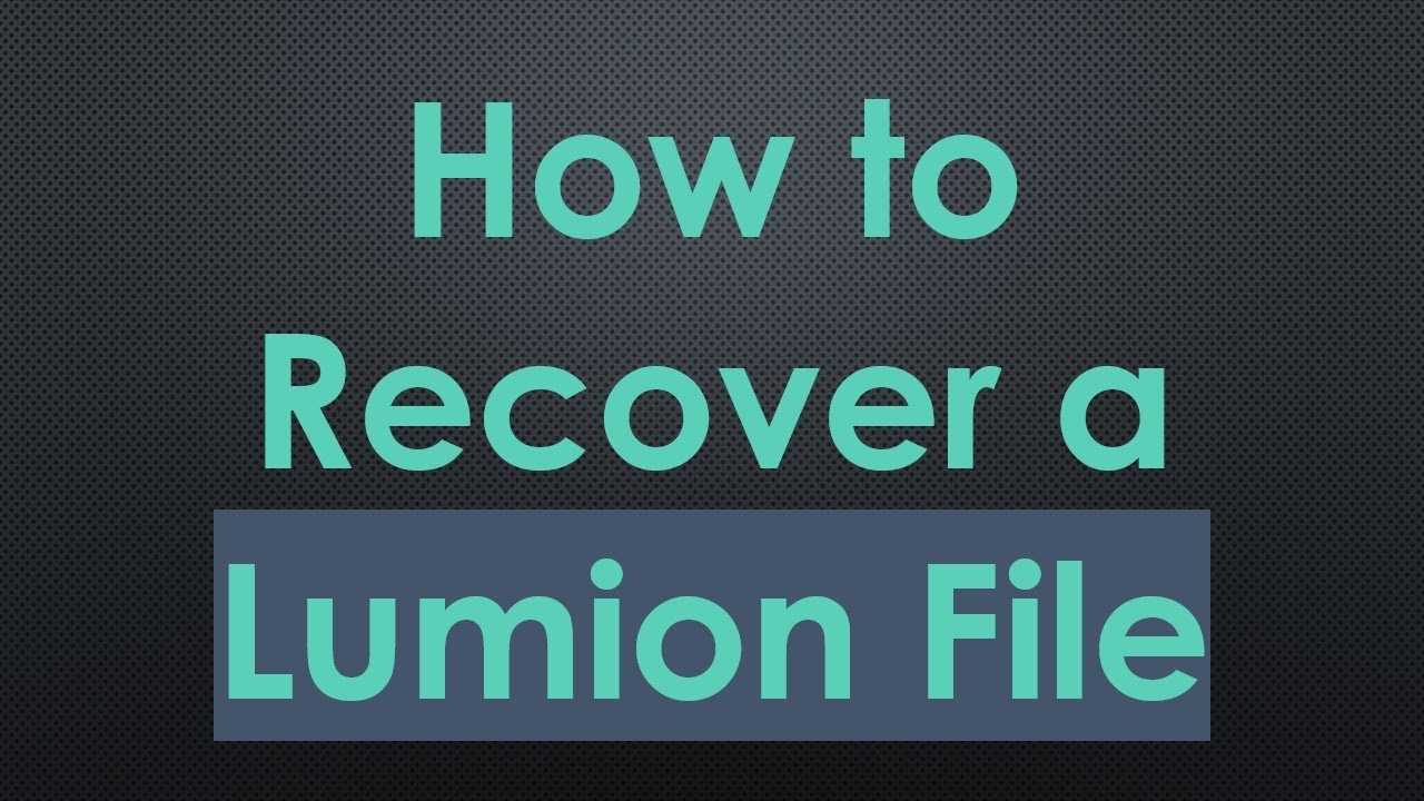 How to Recover a Lumion File - YouTube