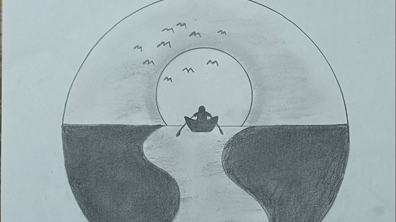 Circle drawing of scenery |How to drawing circle drawing with pencil ...