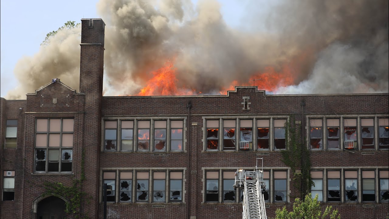 Massive Fire rips through vacant High School - YouTube