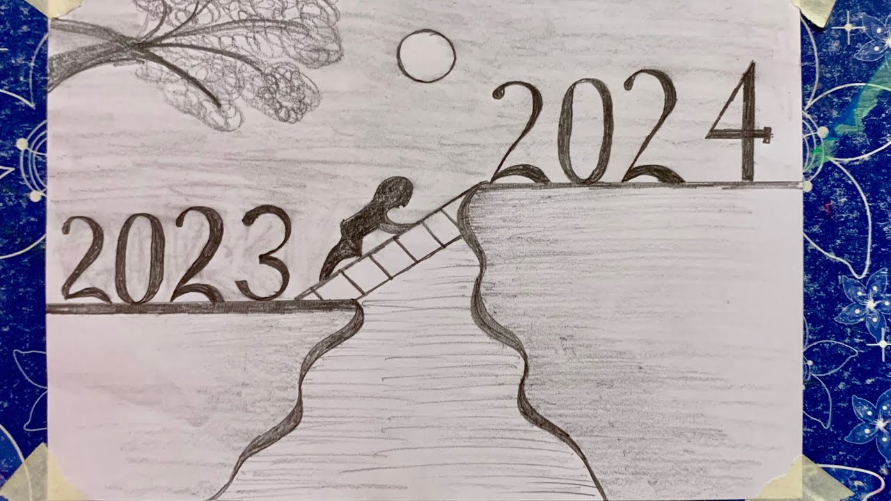 New year Drawing 2024 | Happy New year drawing easy I new year drawing ...