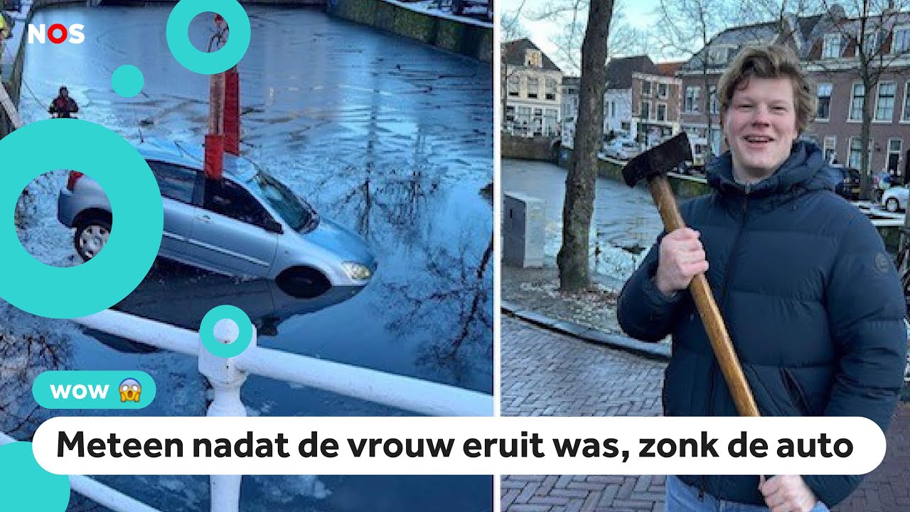 Moeder rijdt met auto ijskoud water in, jongen springt erachteraan ...