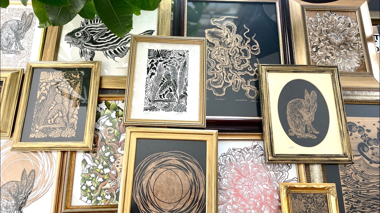 My collection of framed linocut prints - YouTube
