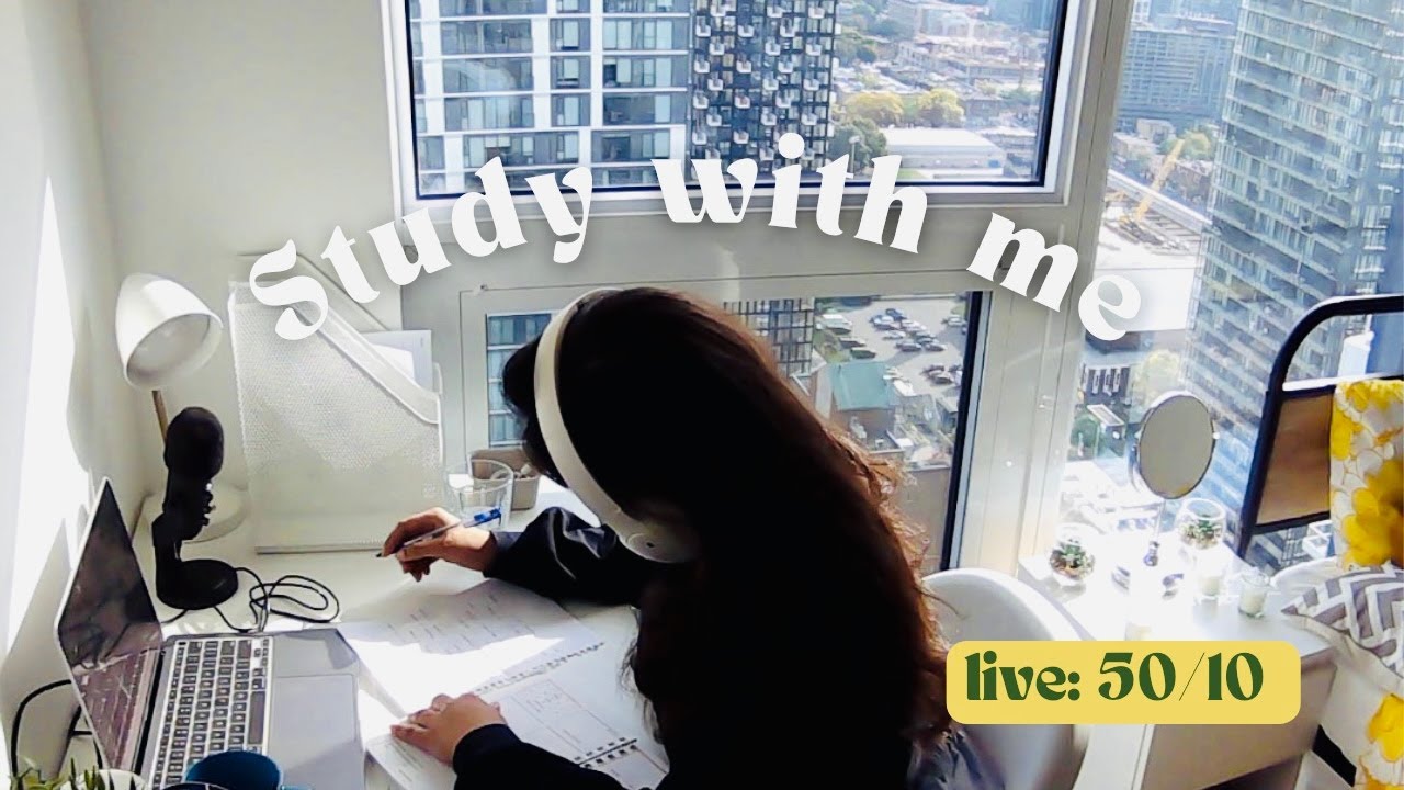 Study with me LIVE | 4 hours | rain sounds 🌧️📚 |50/10| #studywithme #live #stud - YouTube