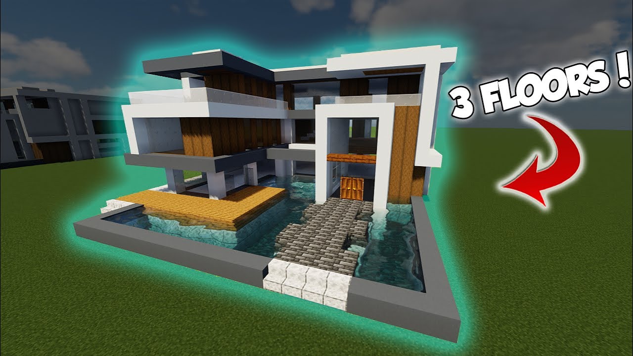 Minecraft Large 3-Floor Modern House Tutorial (with Plot Size and ...